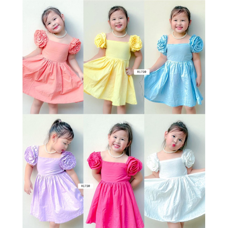 ROSIE PUFF SLEEVE WITH ROSE DRESS FOR KIDS (4-10 YRS OLD) | Shopee ...