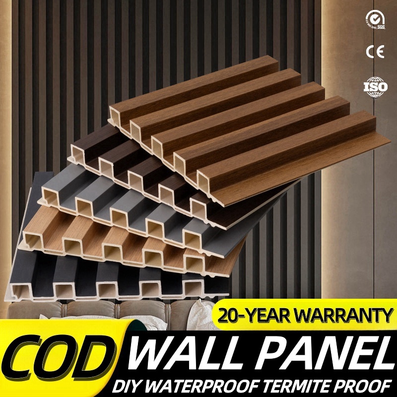 WPC Fluted Wall Panel Sticker Waterproof Grille Design Ecological Board ...