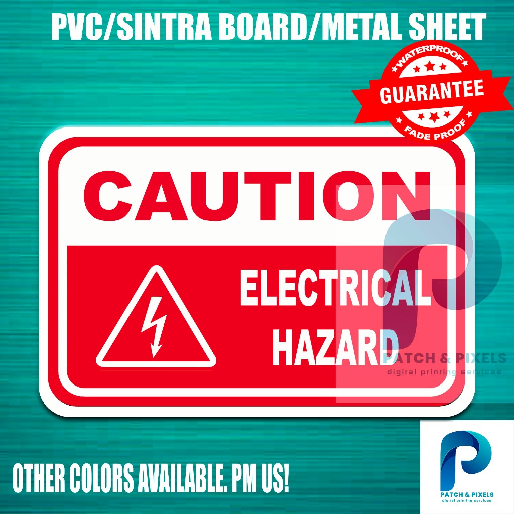 Patch and Pixels Electrical Hazard Red Sign PVC/Sticker Waterproof ...