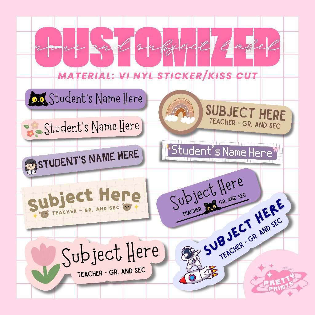 Personalized Name and Subject Sticker Label — Name Label | Subject ...