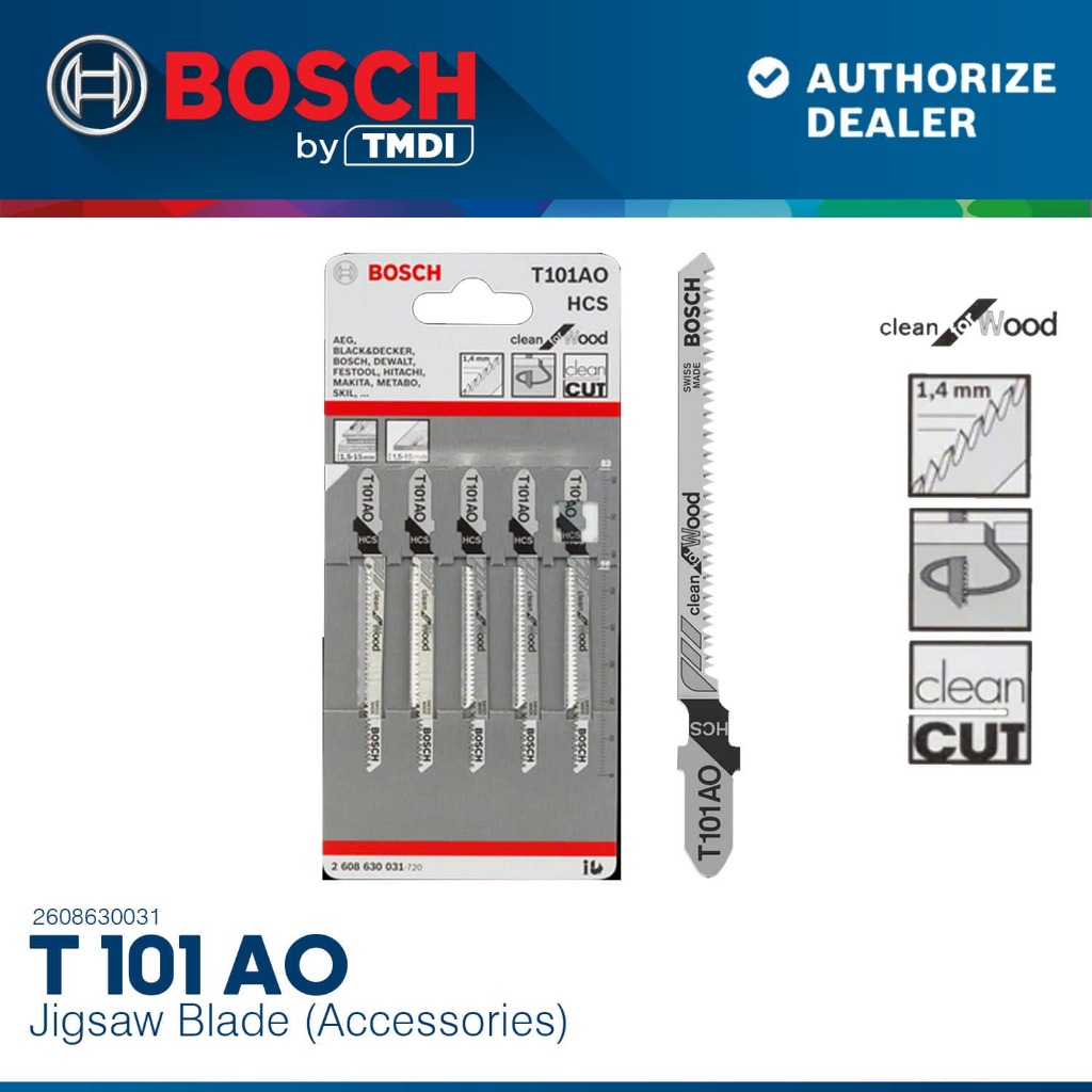 BOSCH Jigsaw Saw Blade Accessory Curved Cut Clean for Wood 5pcs Blade ...
