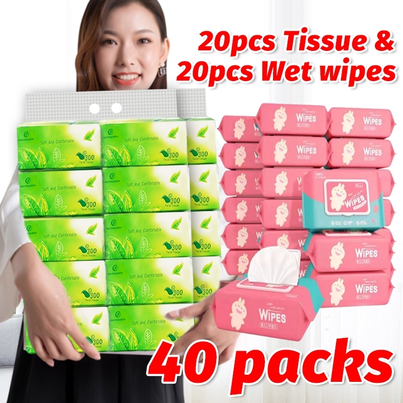 20PCS Combo Baby Wipes And Tissue Bundle Combo Unscented 10 Packs 80 ...