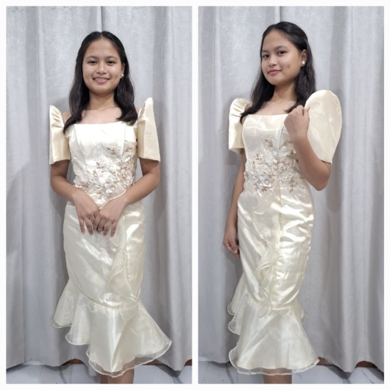 Filipiniana Mistiza Raffles Dress - with lace design beige Formal Dress ...