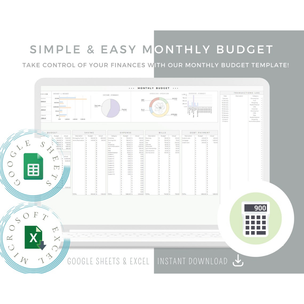 Digital Planner, Monthly Budget Spreadsheet Template for Google Sheets ...