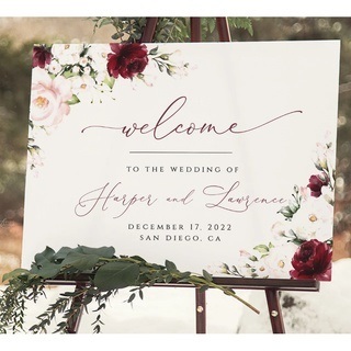 Maroon Welcome Signage Board / Burgundy Wedding Signage / Wine Red ...