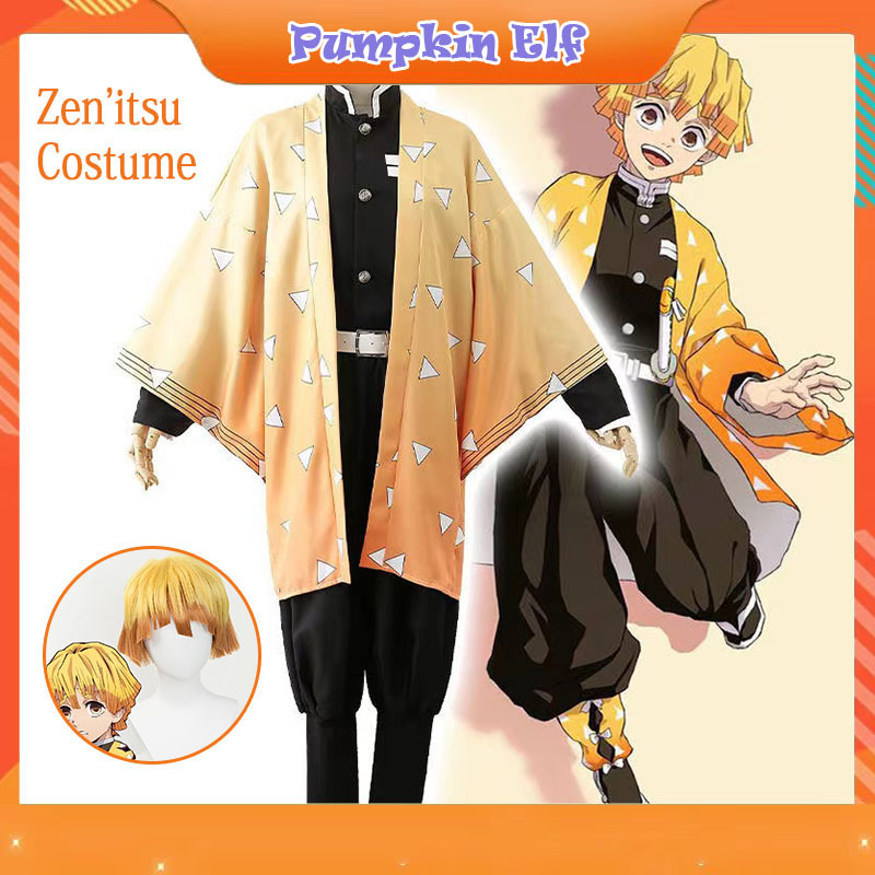 Anime Demon Slayer Zenitsu Cosplay Costume Kimono Uniform Halloween ...