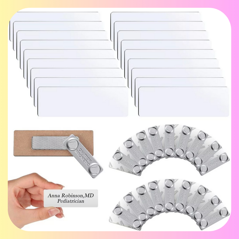 10Pcs Magnetic Name Tag Badge Nameplate Metal Fastener ID Card Durable ...