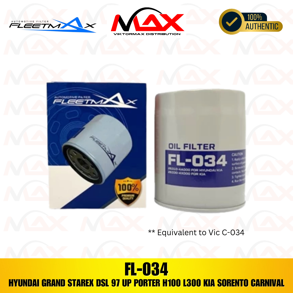 FL-034 FLEETMAX OIL FILTER FOR HYUNDAI GRAND STAREX DSL 97 up PORTER ...