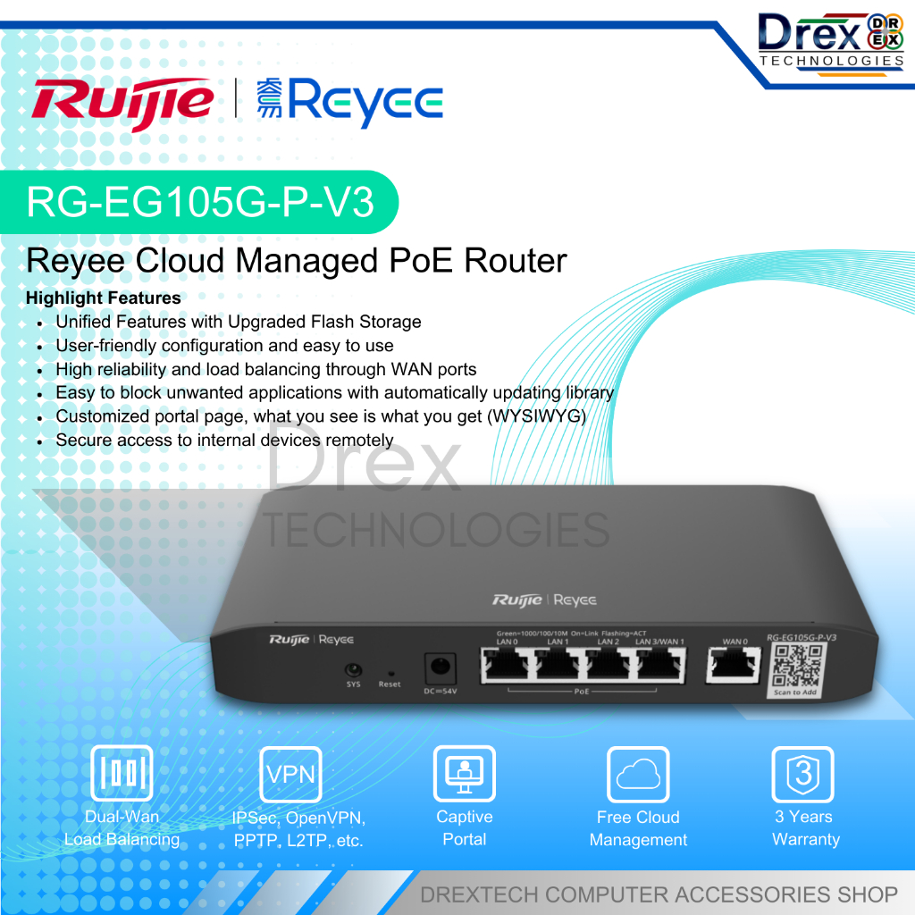 Ruijie RG-EG105G-P-V3 Reyee Cloud Managed PoE Router | Shopee Singapore