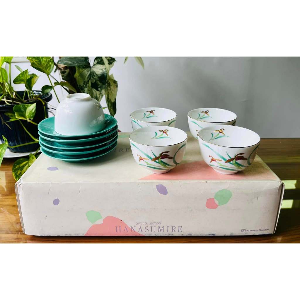 NEW!!! Elegant Branded ADERIA Tea Set & Teacup & Saucer White/Green ...