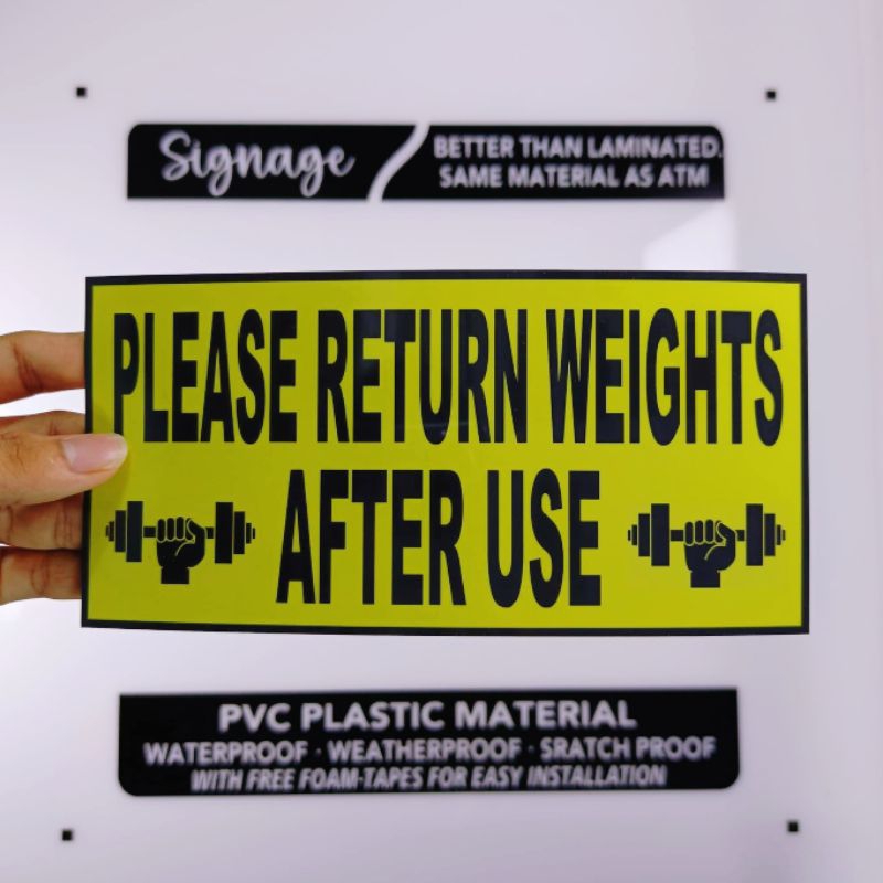 SIGNAGE - PLEASE RETURN WEIGHTS AFTER USE - GYM SIGNAGE- PVC PLASTIC MATERIAL SIGNAGE | Shopee ...
