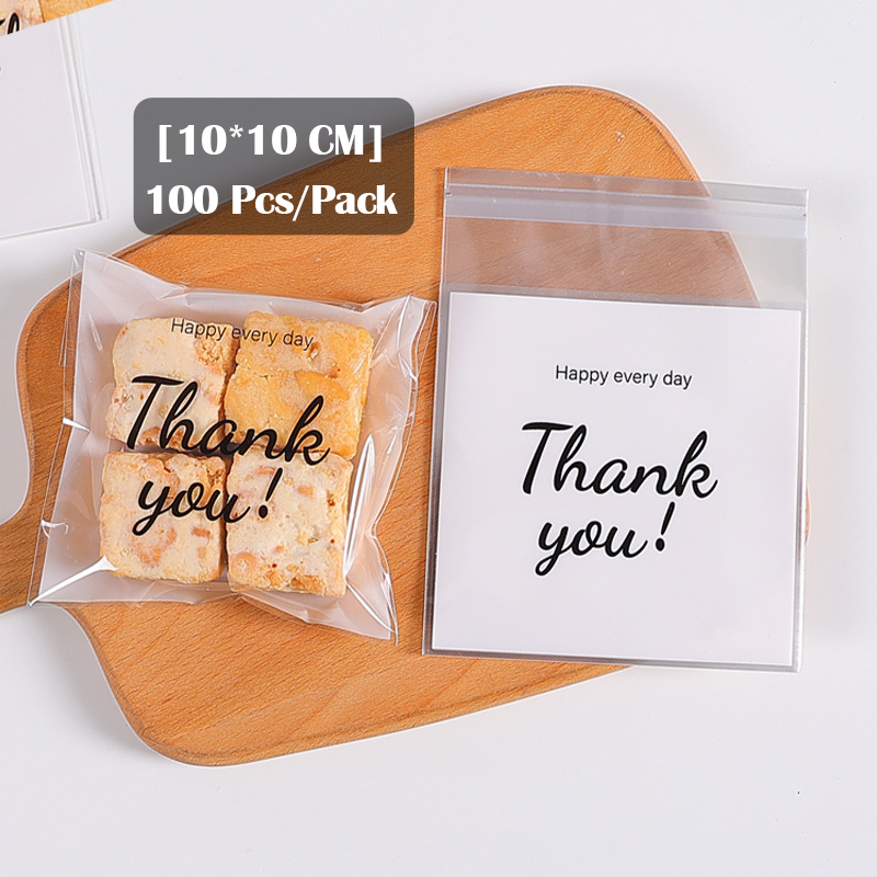 (100 PCS)10x10 cm Food Packaging Cookie Wrapper Thank You Resealable ...
