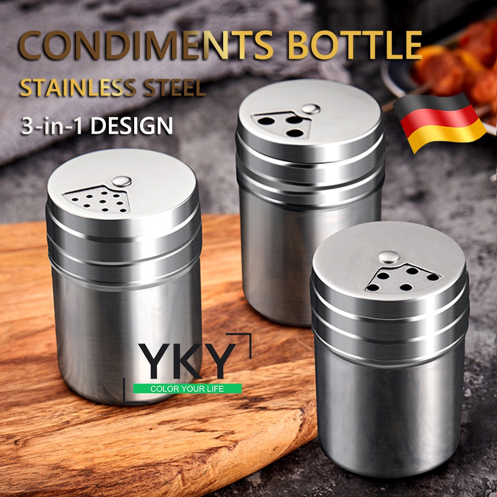 3in1 Stainless Steel Condiments Bottle Salt and Pepper Shaker Kitchen ...