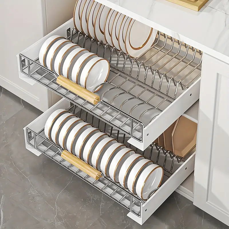 Stainless Steel Cabinet Rack Kitchen Pull-Out Dish Rack Storage Rack ...