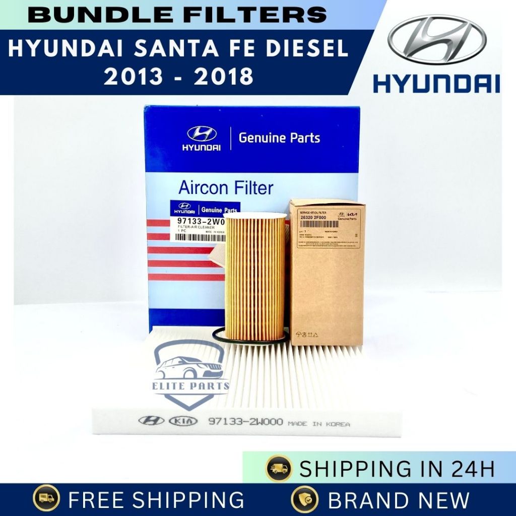 FILTERS SET! CABIN & OIL FILTERS for HYUNDAI SANTA FE DIESEL 2013-2018 / 97133-2W000 / 26320 ...