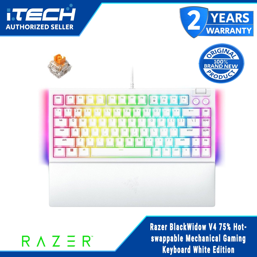 Razer BlackWidow V4 75% Hot-swappable Mechanical Gaming Keyboard White ...