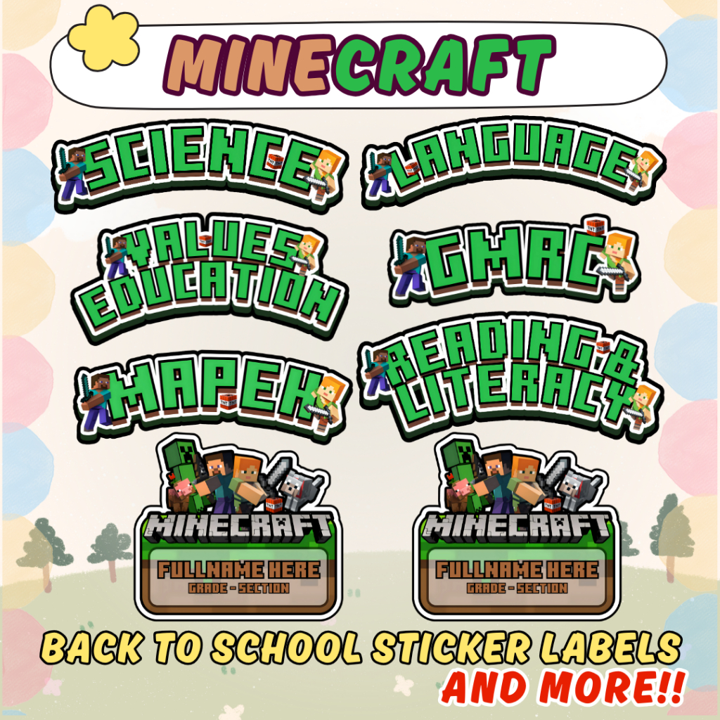 Customized Minecraft Subject and Name Label Waterproof Sticker Back to ...