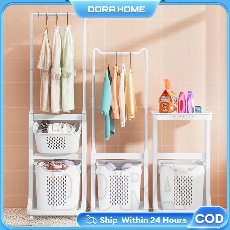 DORA 4 Layers Heavy Duty Laundry Basket with Wheels Bathroom Clothes Storage Rack Laundry Basket ...