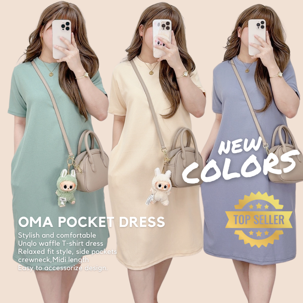 [Kyumi Clothing] OMA Pocket dress Imported cotton waffle fabric with ...