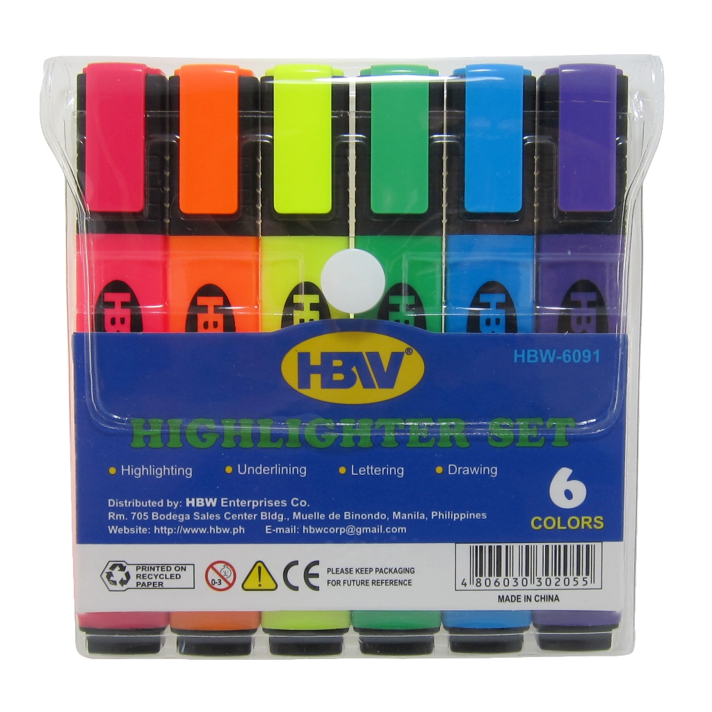 HBW NEON HIGHLIGHTER SET 6’s (Pink, Orange, Yellow, Green, Blue, Violet ...