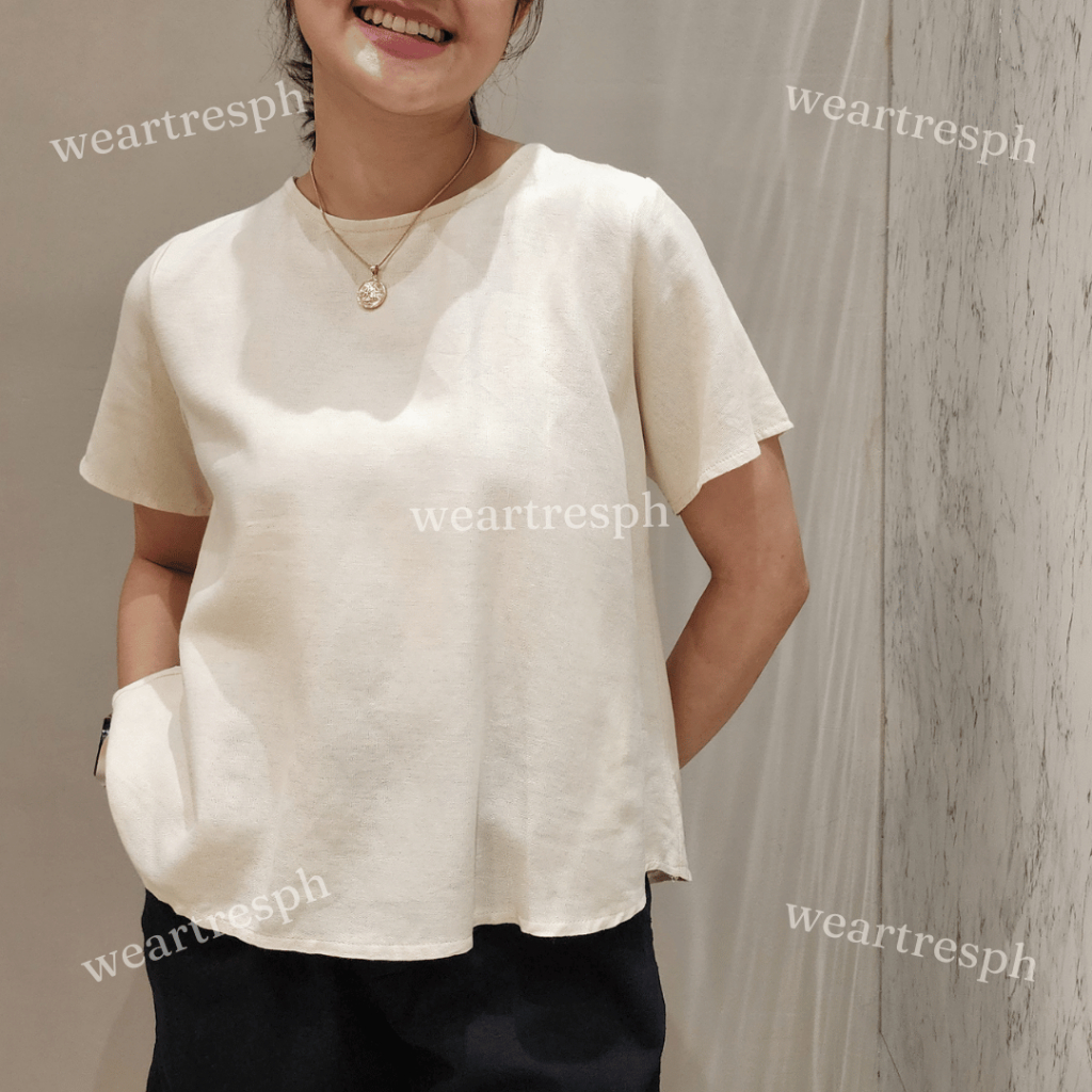 Bonnie Natural Linen Top - Everyday Top with Back Button Detail ...