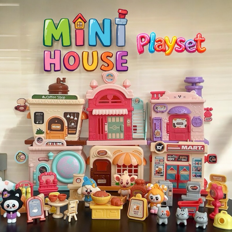 Mini House Playset Toys For Children Cute Mini Town Dollhouse Pet Shop ...