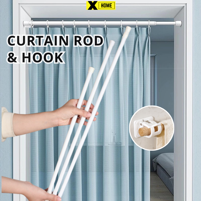 Thick Curtain Rod & Curtain Hook Extendable Adjustable Curtain Rail Rod ...