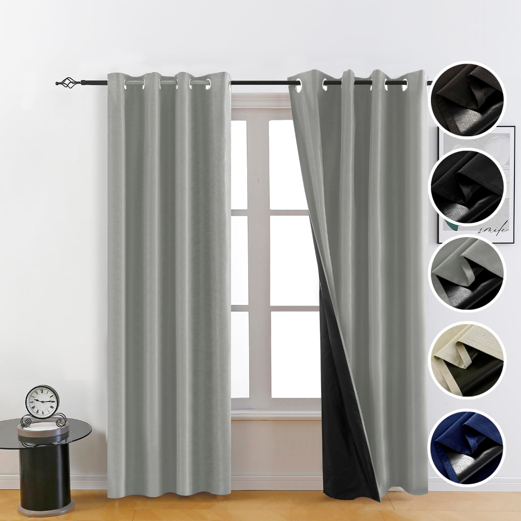 2 PC 5/8ft Blackout Plain With Ring Curtains For Living Room Bedroom ...