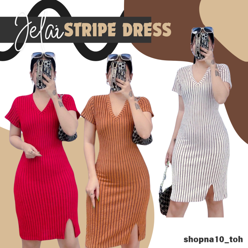 Jelai Bark Striped Crepe Dress - Fresh Arrival (S-XL) | Shopee Singapore