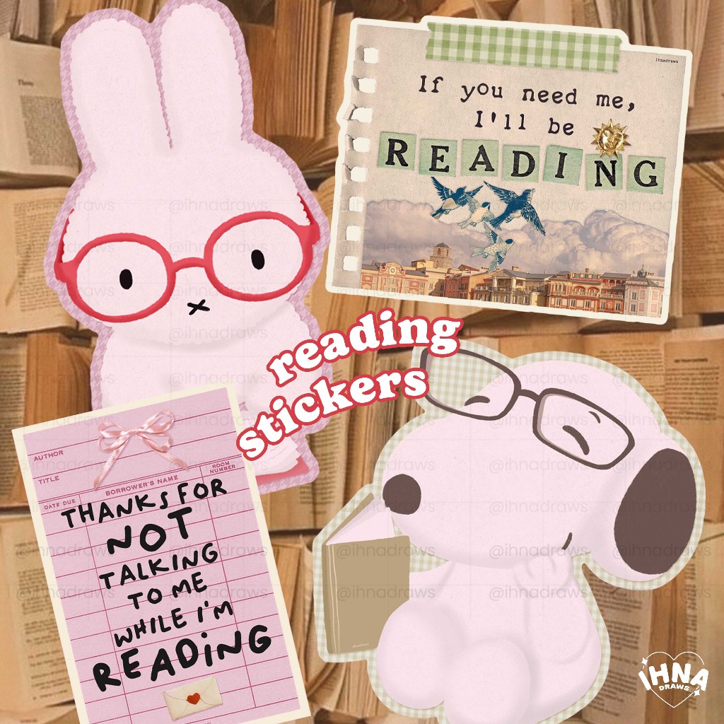 Reading Snoopy Miffy Waterproof Stickers ౨ৎ ihnadraws (bookish books ...