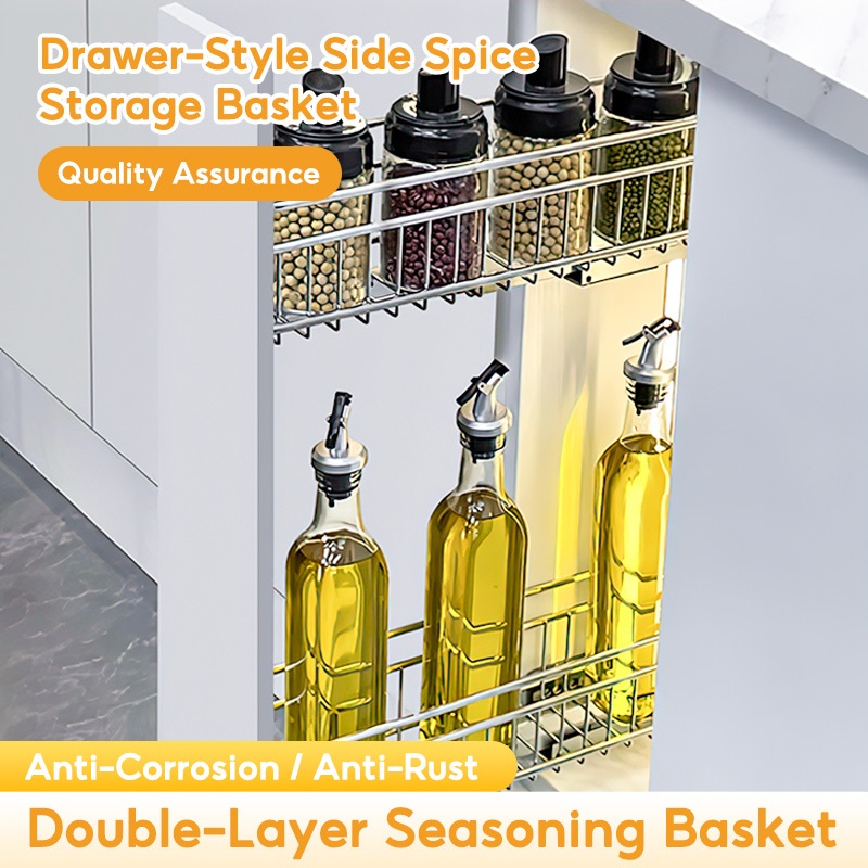 Kitchen Organizer Condiments Spice Rack Pull Out Basket 2 Layer 304 ...