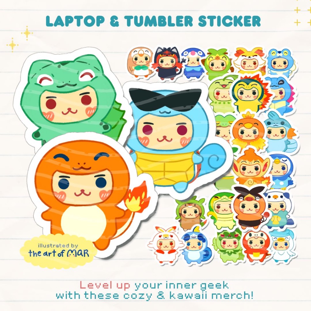 Pokemon Starters Gen 1 to Gen 9 waterproof stickers by The Art of Mar ...