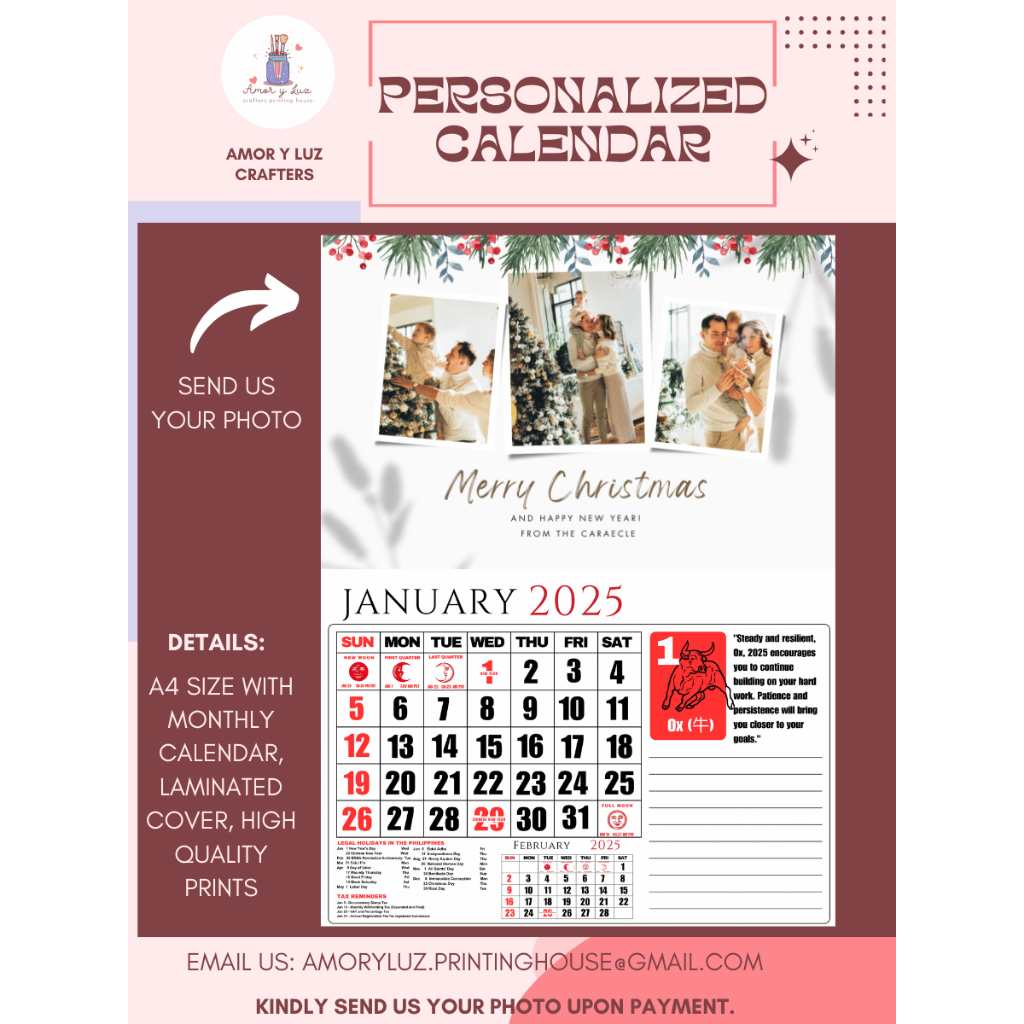 2025 Personalized Wall Calendar| A4 Size| Family Portrait, Christmas ...