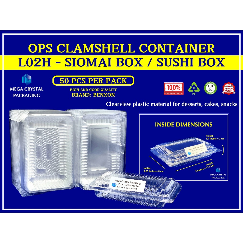 [ 50 Pcs. ] Clamshell Container OPS LO2H Siomai / Sushi Small Box CLEAR ...