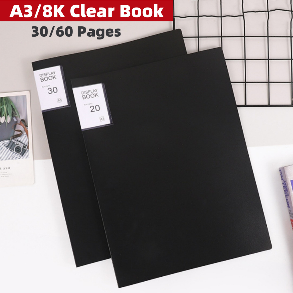 8K/A3 Clear Book Transparent Folder 30/60 Pages Paper Storage File Managemen Document Binder 44× ...