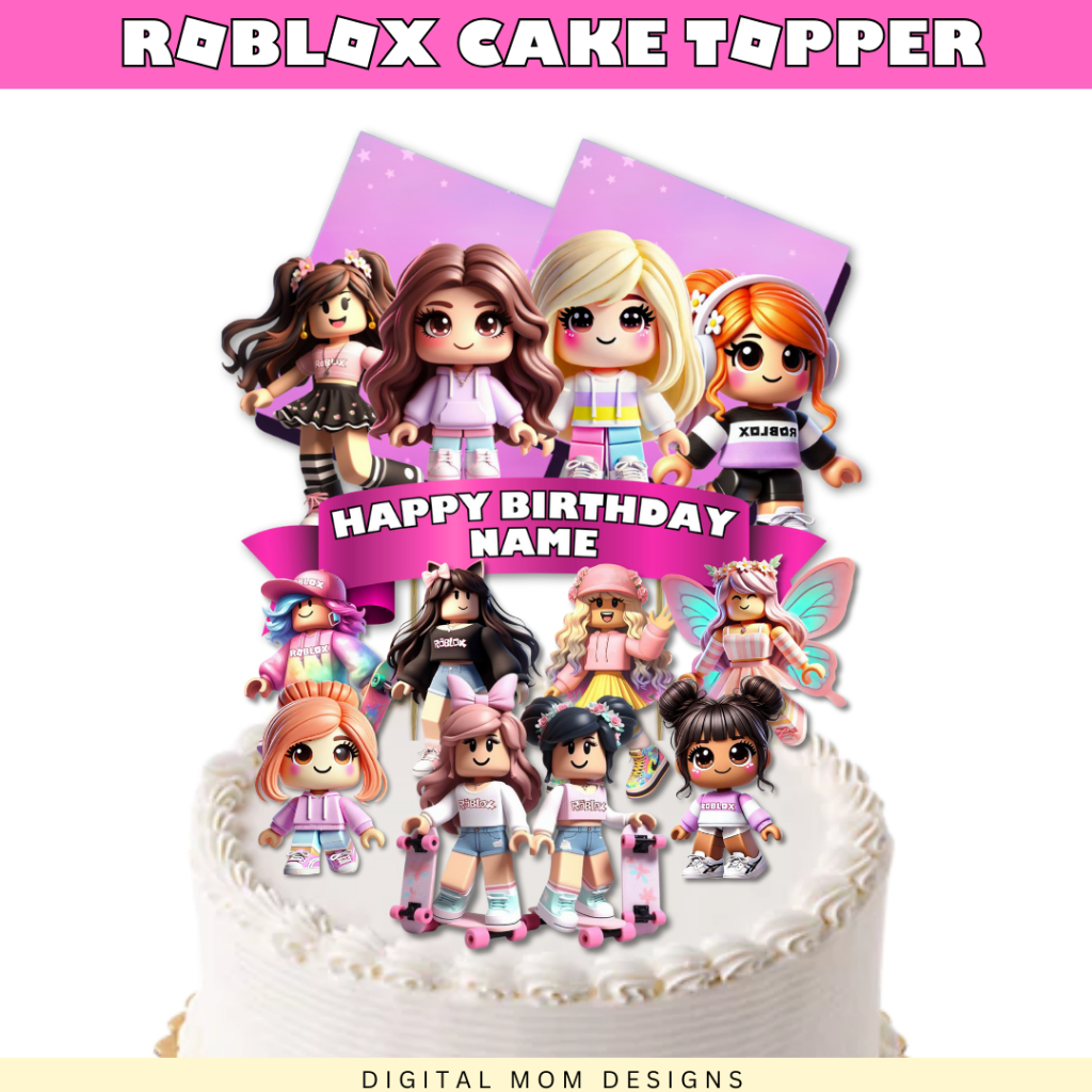 Roblox Girl Cake Topper Set – Customized Name Birthday Party Decoration ...