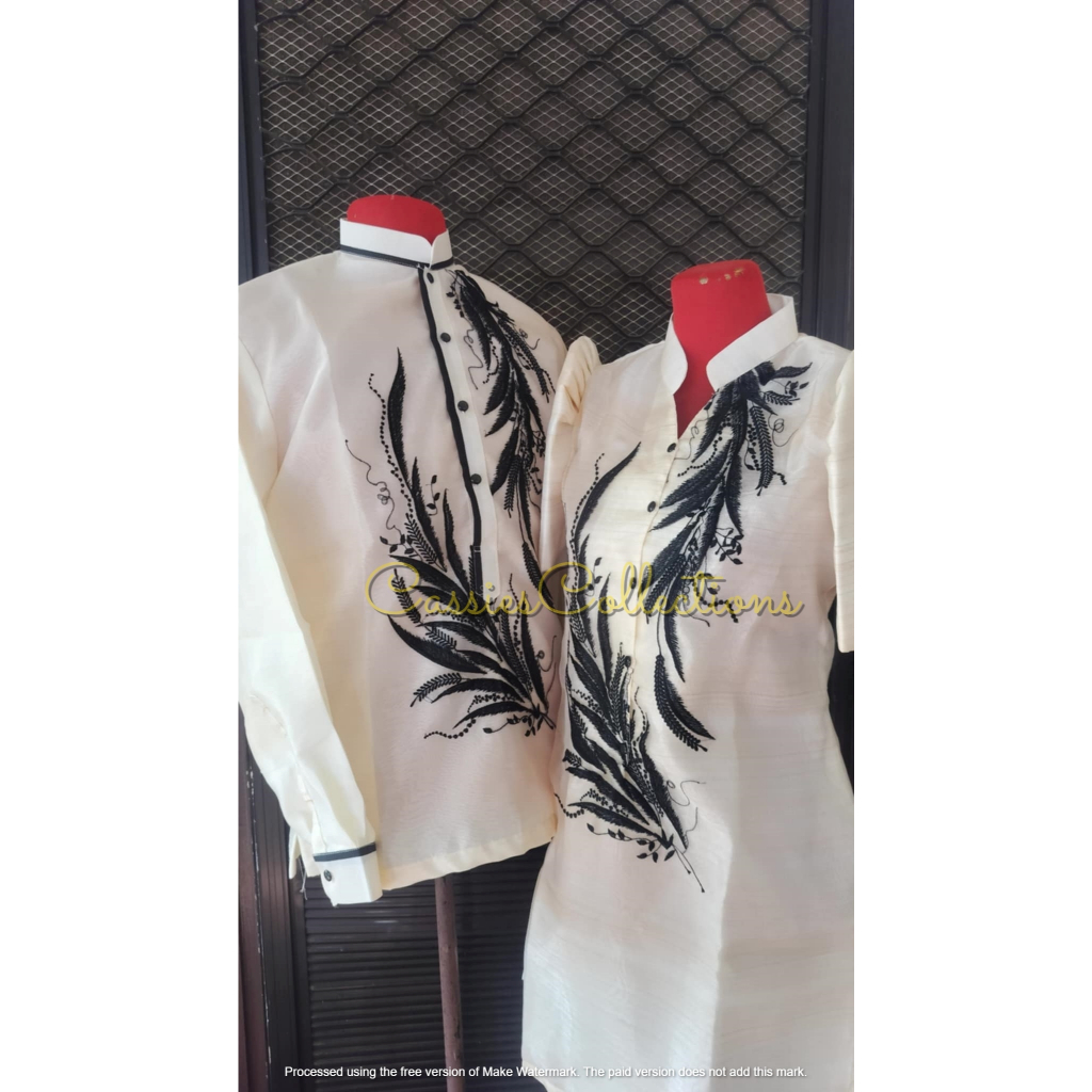 Couple Filipiniana Dress and Barong/ Black Embroidery Barong and ...