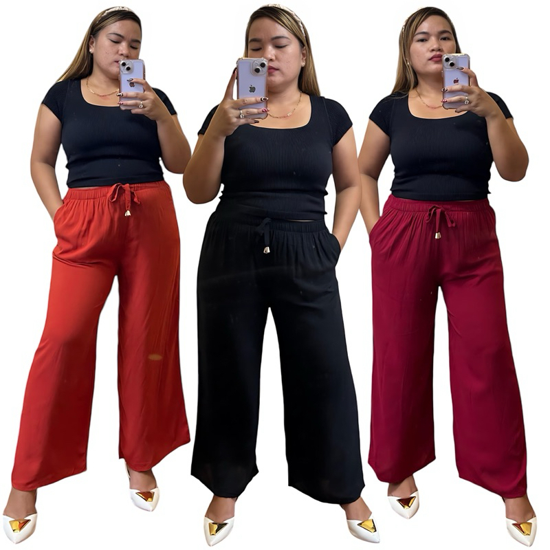 MONICA Challis Square Pants Wide Leg Small to XL | Shopee Singapore