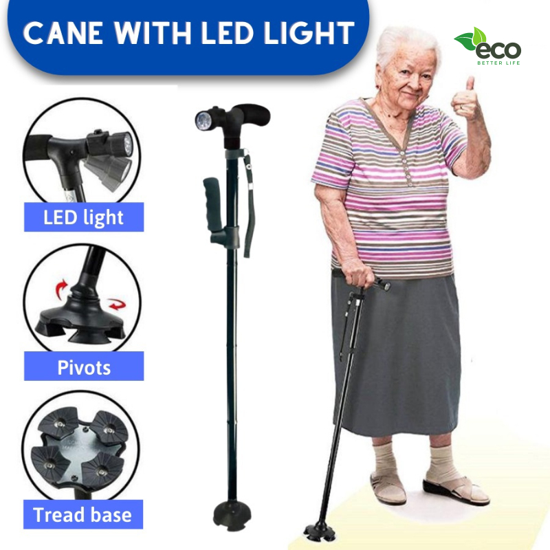Trusty Cane Folding, Walking Triple Head Pivoting Base with LED ...