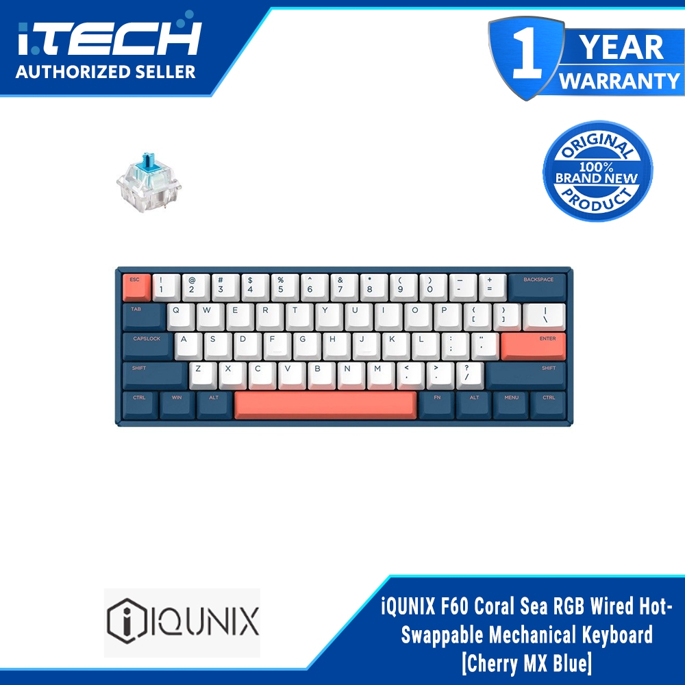 iQUNIX F60 Coral Sea RGB Wired Hot-Swappable Mechanical Keyboard ...