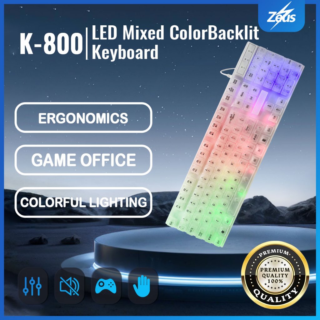 Zeus K-800 104-key wired transparent keyboard with cool RGB lighting ...