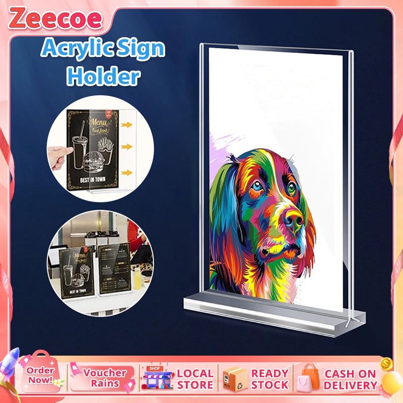 Acrylic Sign Holder Clear Double Sided T Shape Table Top Display Stand ...