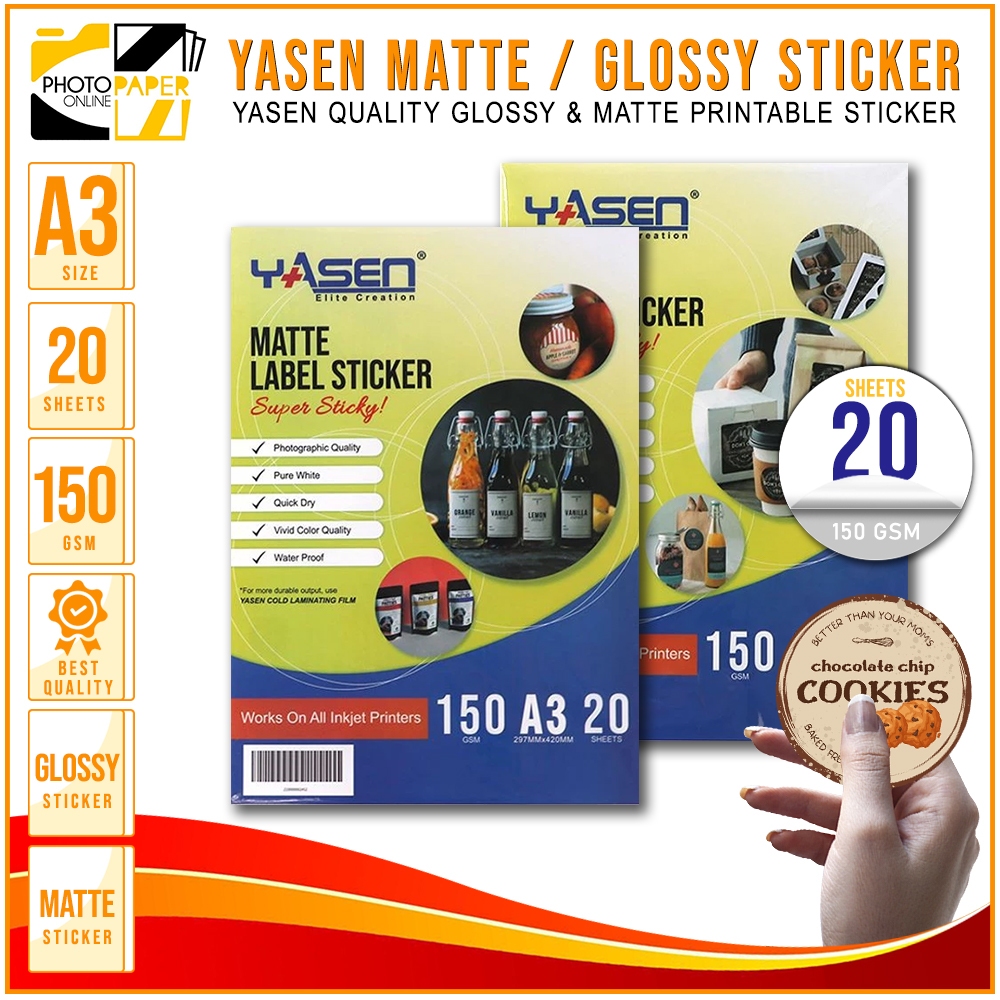 Yasen A3 Label Sticker Paper 150GSM Matte & Glossy Printable Sticker ...