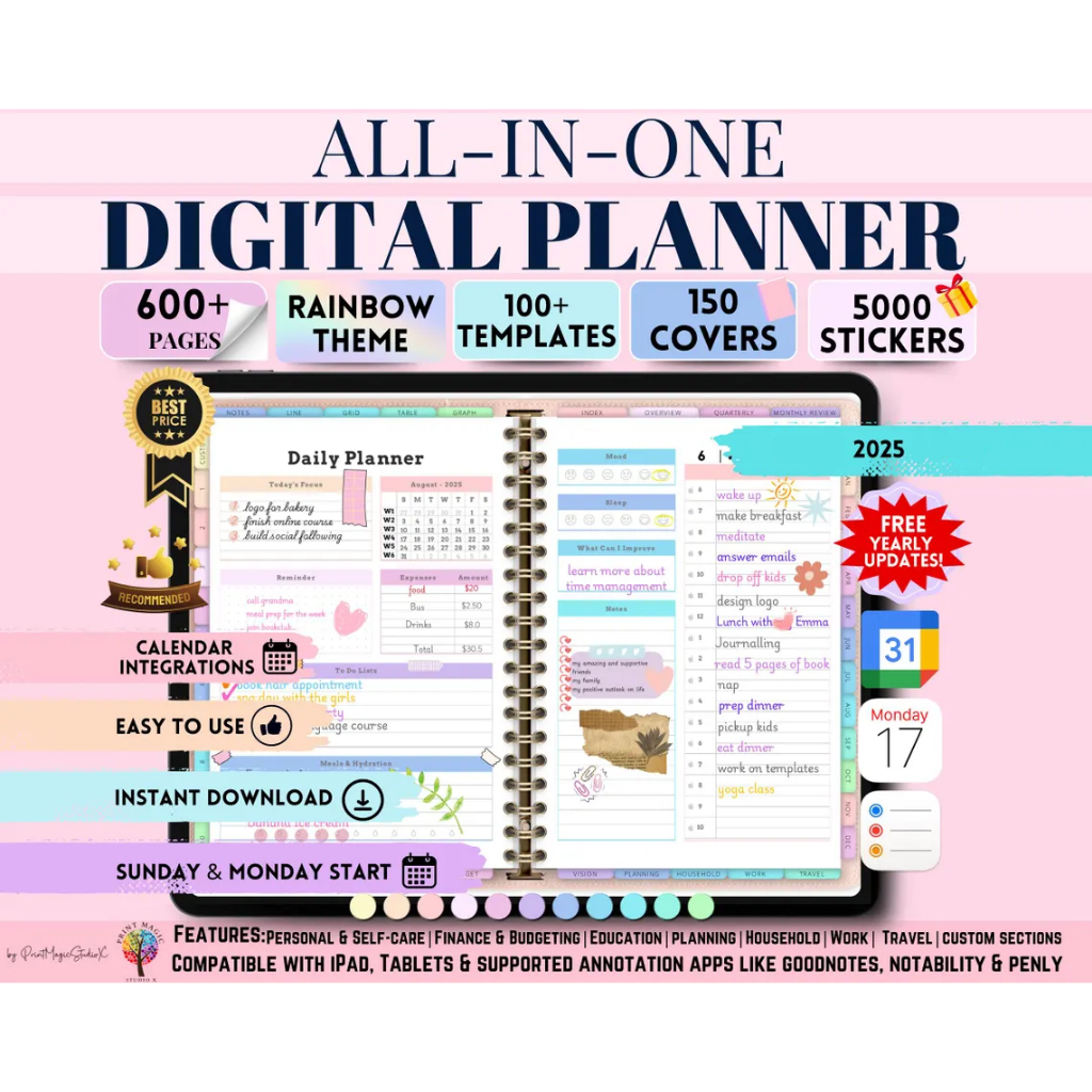 2025 Digital Planner, All-in-One Digital Planner 2025, Digital Journal ...