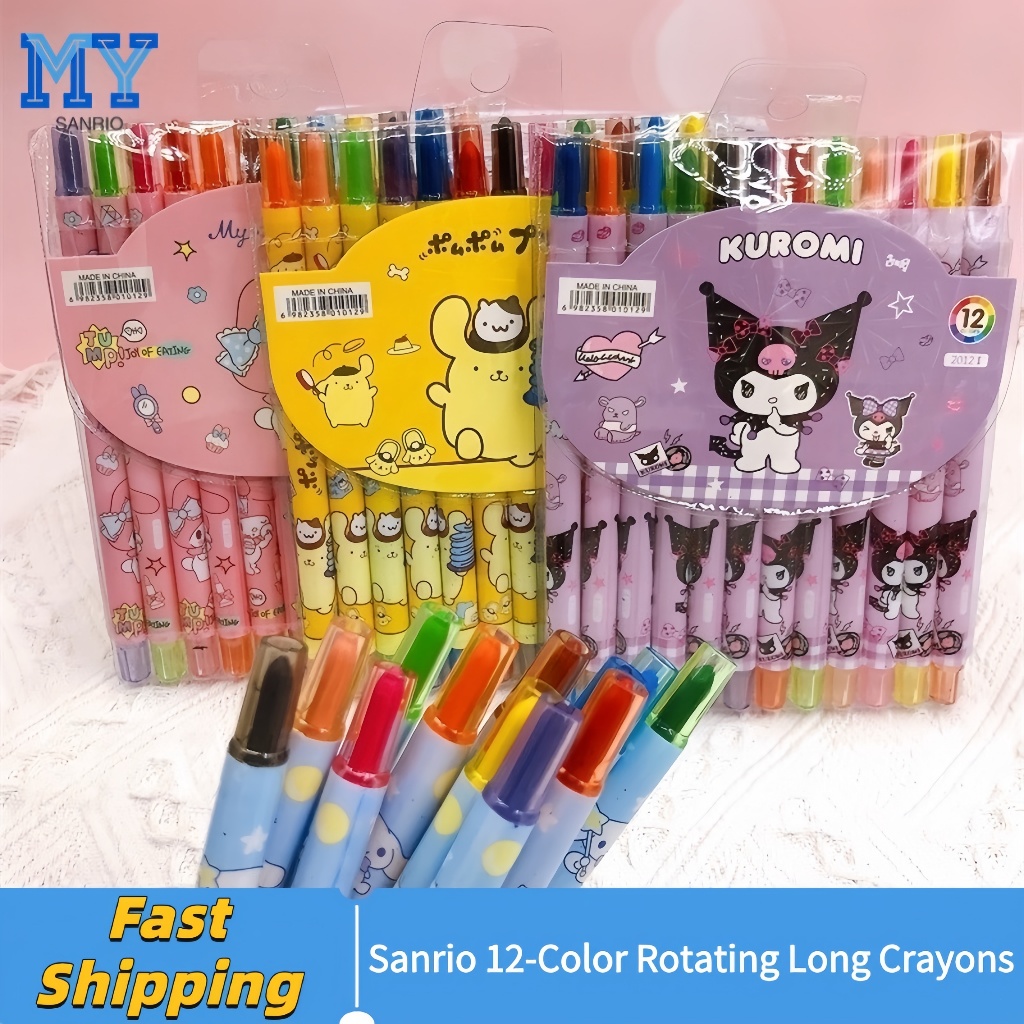 12 Color Kuromi Melody Washable Rotating Crayon Safe Nontoxic Graffiti ...