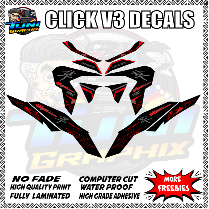 Honda Click 125i V3-V4 Hayabusa 2025 Black Series Decals Sticker ...
