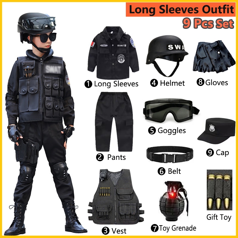 Police Costume For Kids Boys Girls Swat Uniform Children Performance ...