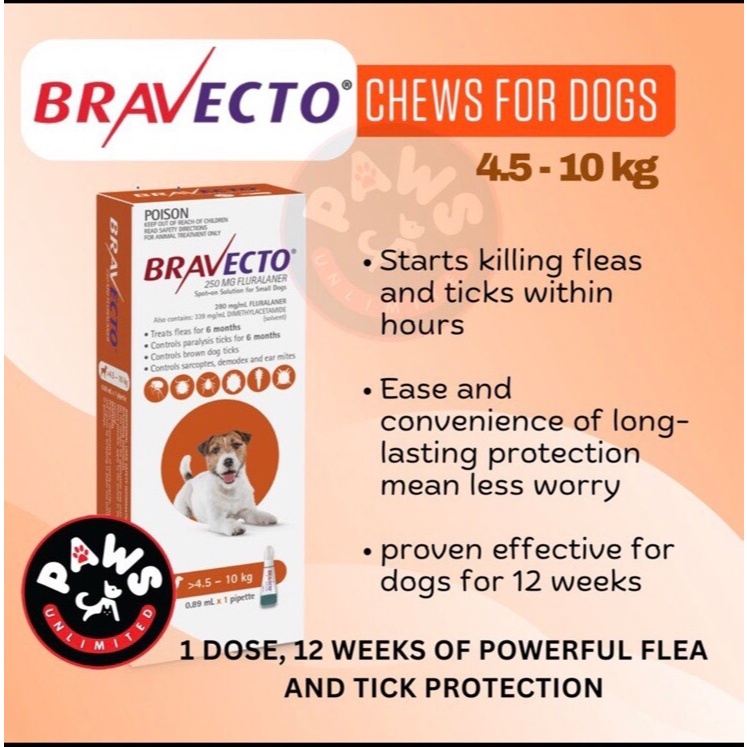 Bravecto Chewable Tablets Dog Ectoparasiticide 4.5 - 10kg | Shopee Singapore