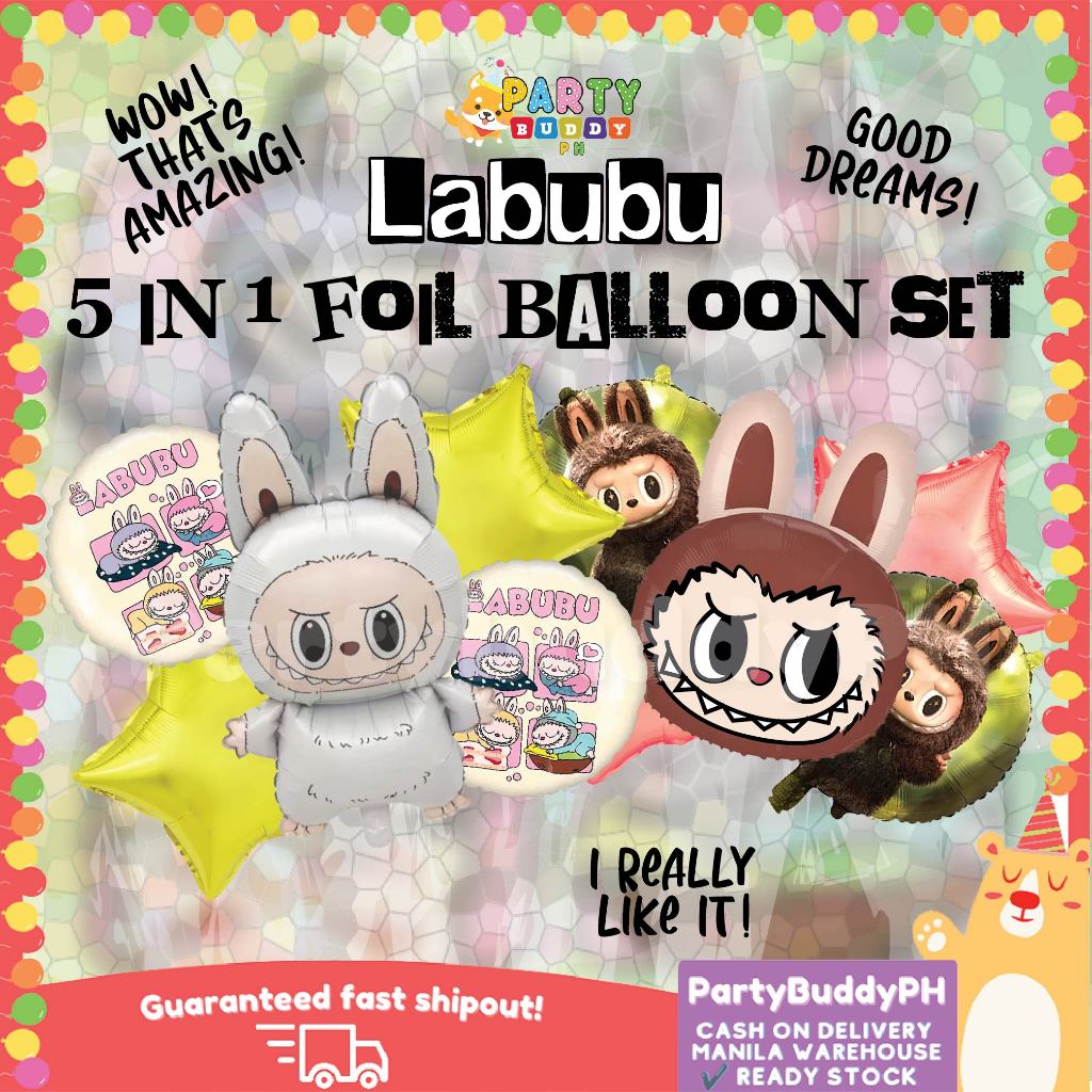 5 in 1 Foil Balloon Labubu Set Chestnut Cocoa and Soybean ...