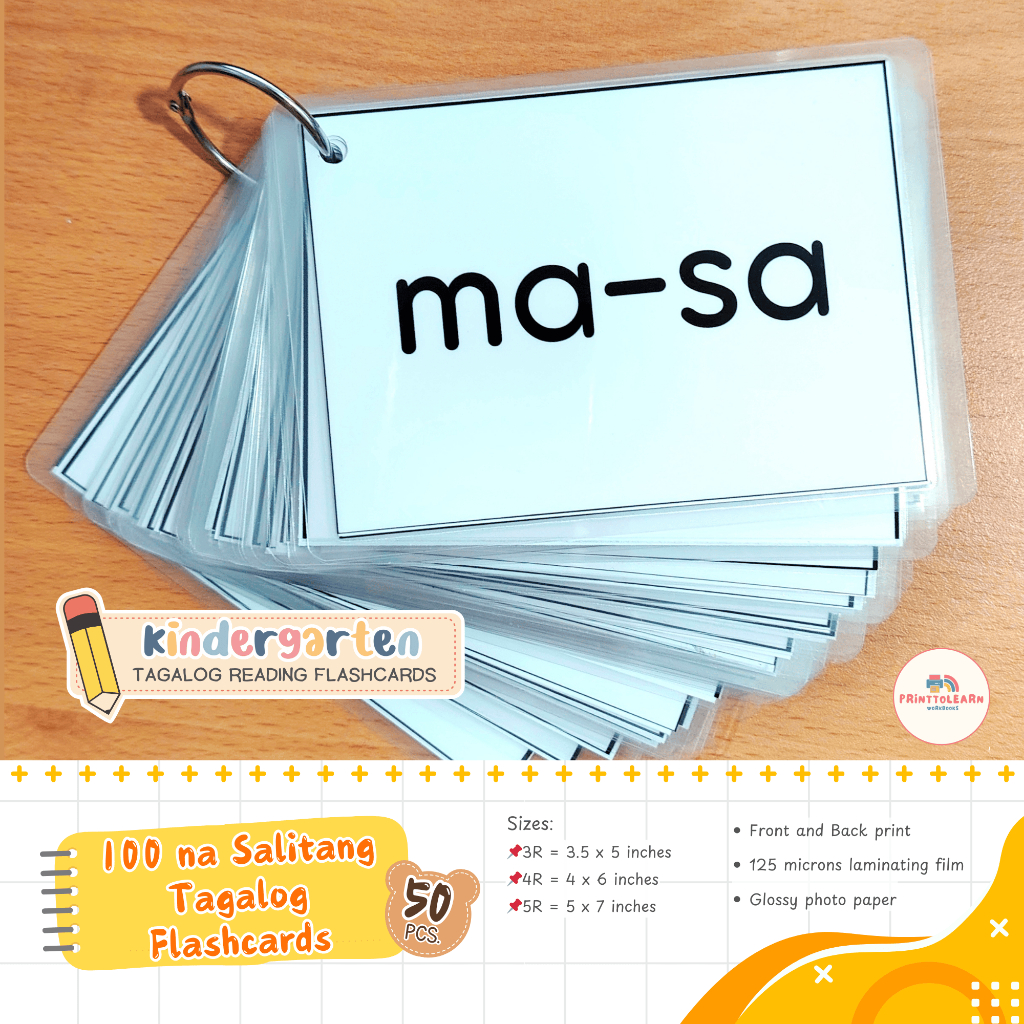 100 na Salitang Tagalog Flashcards para sa Kindergarten - Laminated ...